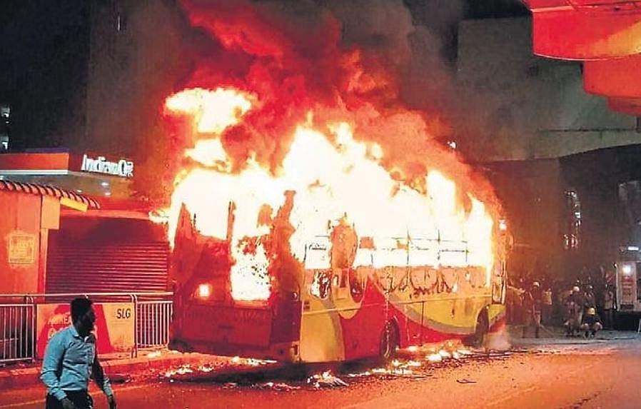 RTC bus catches fire near Mehdipatnam depot in Hyderabad