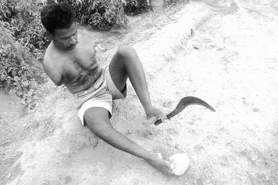 His strong foothold helps in farm work