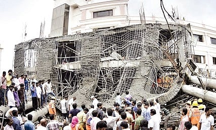 Construction site workers toiling in unsafe zones