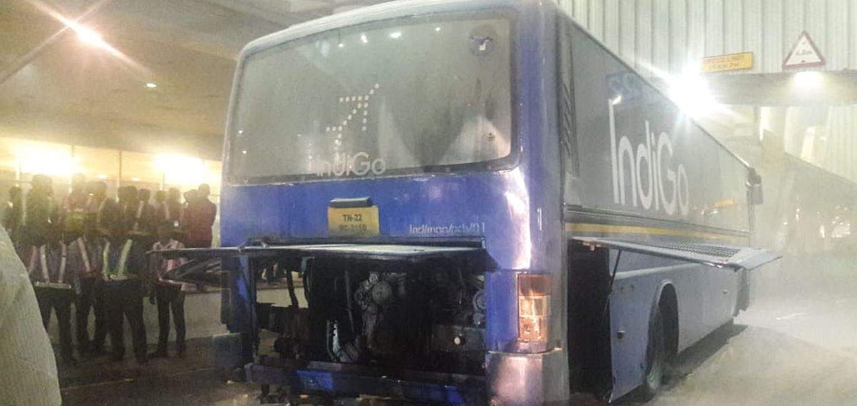 Narrow escape for 50 passengers as IndiGo Airlines bus catches fire at ...