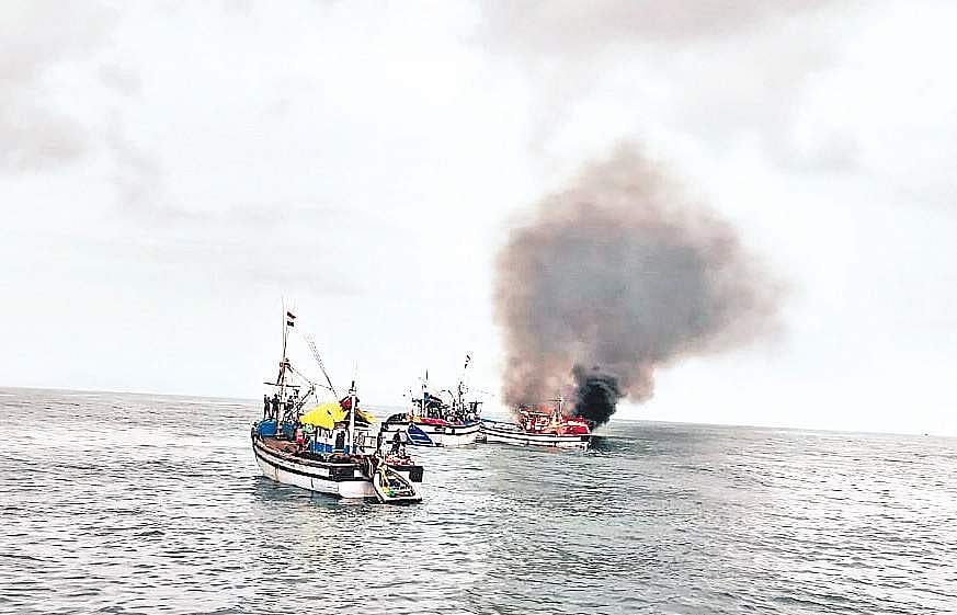 Fishing boat catches fire mid-sea, 1 dead, 7 injured