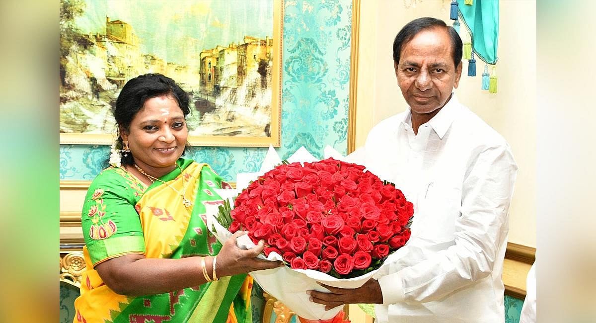 KCR felicitates Governor Tamilisai Soundararajan's husband for his services