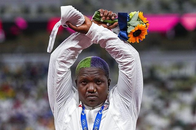US shot putter Raven Saunders marks first Olympic 2020 podium protest