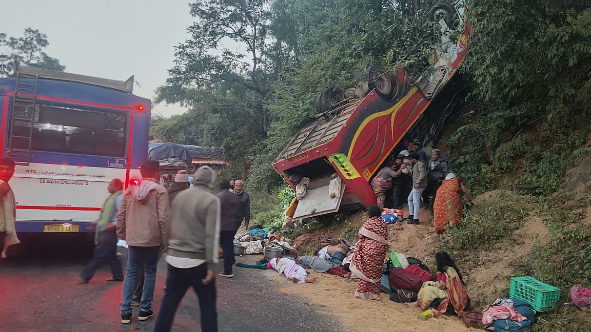 Nine pilgrims dead, 22 injured as bus plunges into gorge on Chinturu–Maredumilli ghat road in Andhra