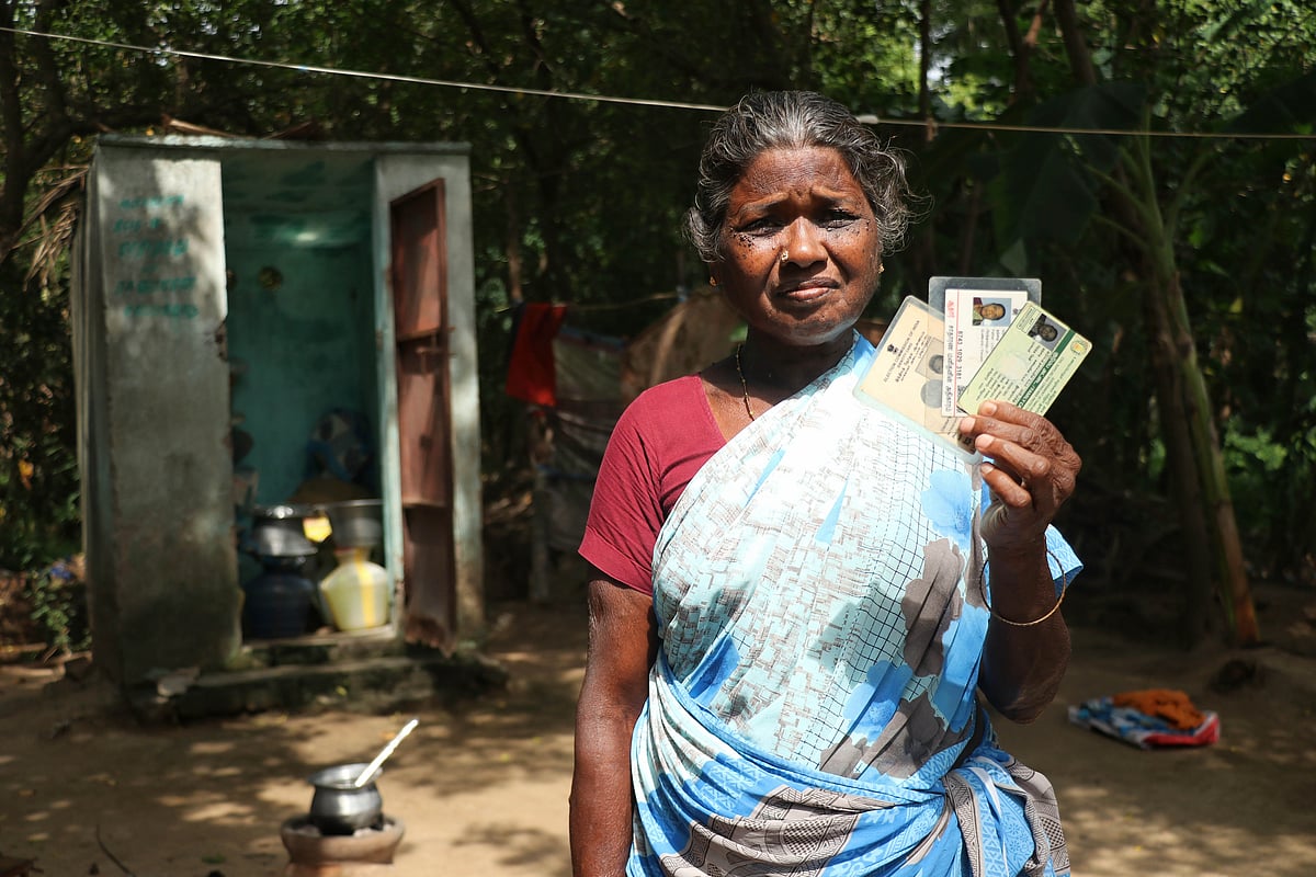 As rain took hut, elderly woman crams life into a loo in Tamil Nadu