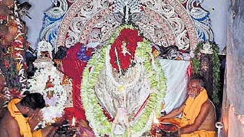 Devotees witness ‘Dhabalamukhi Besha’ of Maa Samaleswari