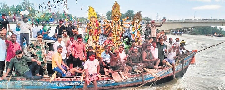 Boat ride for Maa Durga before immersion in Odisha