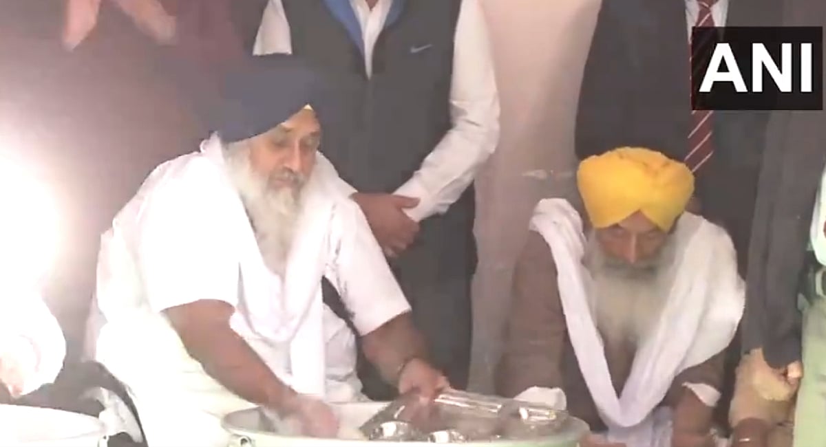 Sukhbir Badal performs 'sewa' at Fatehgarh Sahib gurdwara in Punjab