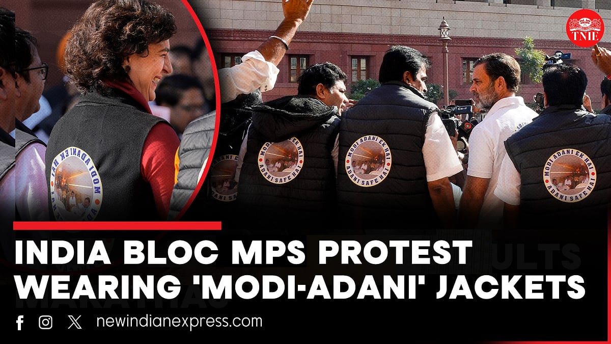 INDIA bloc MPs protest in Parliament over Adani issue, wear 'Modi Adani ...
