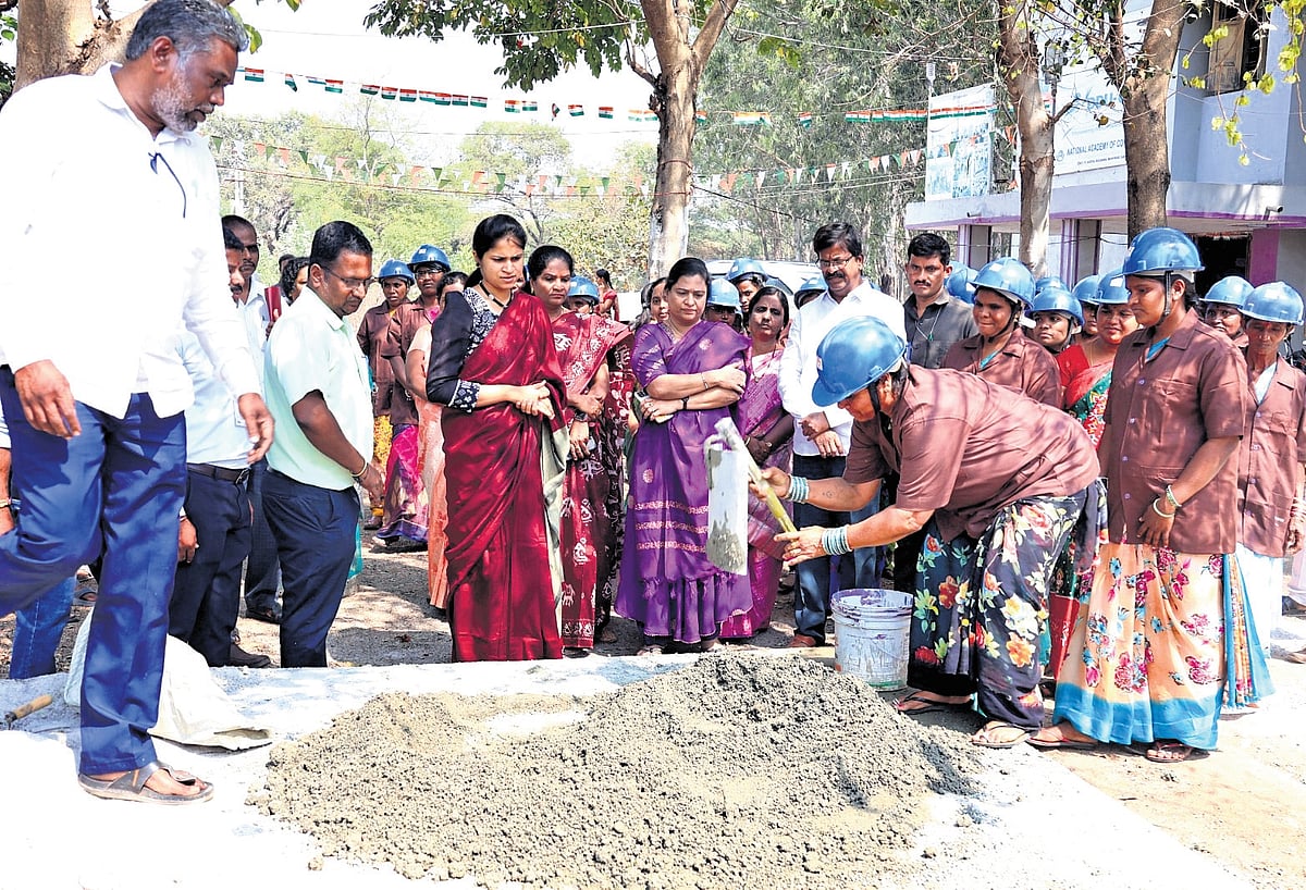 SHG women break barriers, step into cement brick manufacturing in Sangareddy