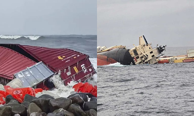 Containers from sunken ship washed ashore at Thiruvananthapuram