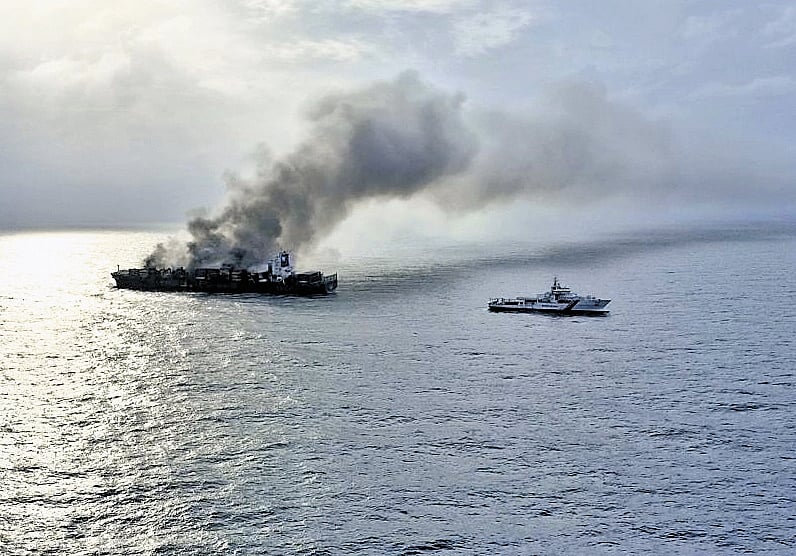Coast Guard starts towing burning cargo ship off Kerala coast