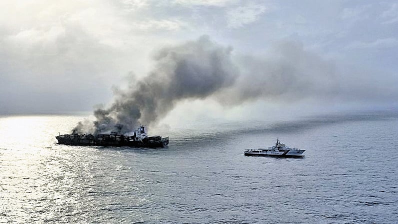 Coast Guard starts towing burning cargo ship off Kerala coast