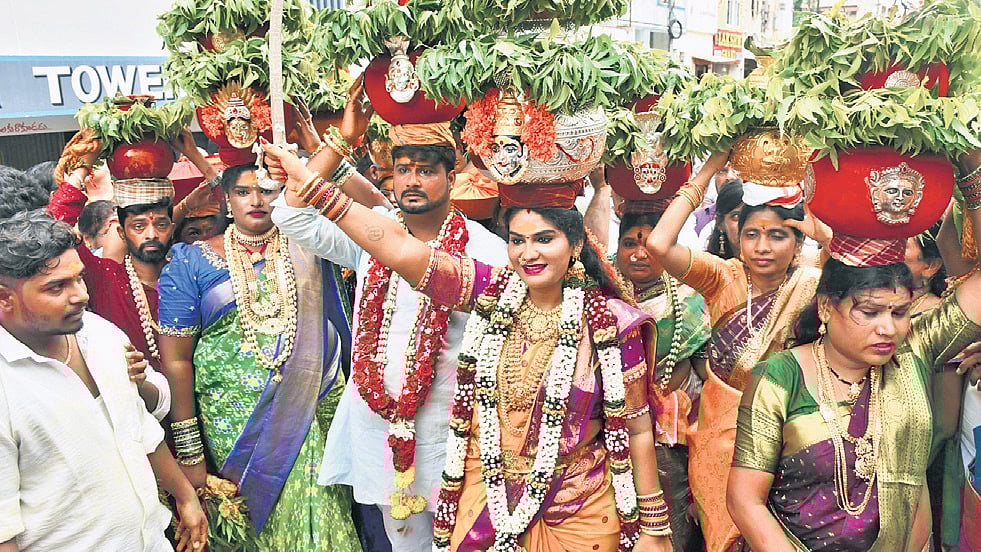 Hyderabad devotees offer Golden Bonam to Goddess Durga