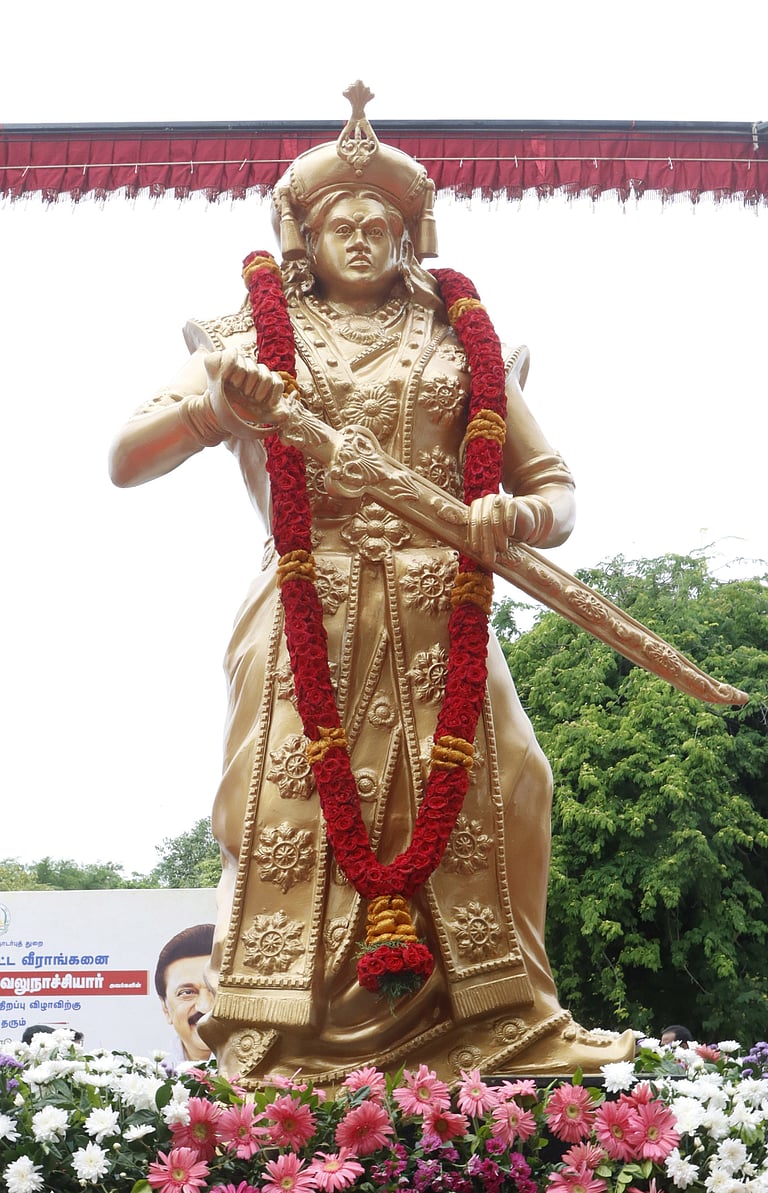 CM Stalin unveils statue of freedom fighter Velu Nachiyar at Gandhi ...