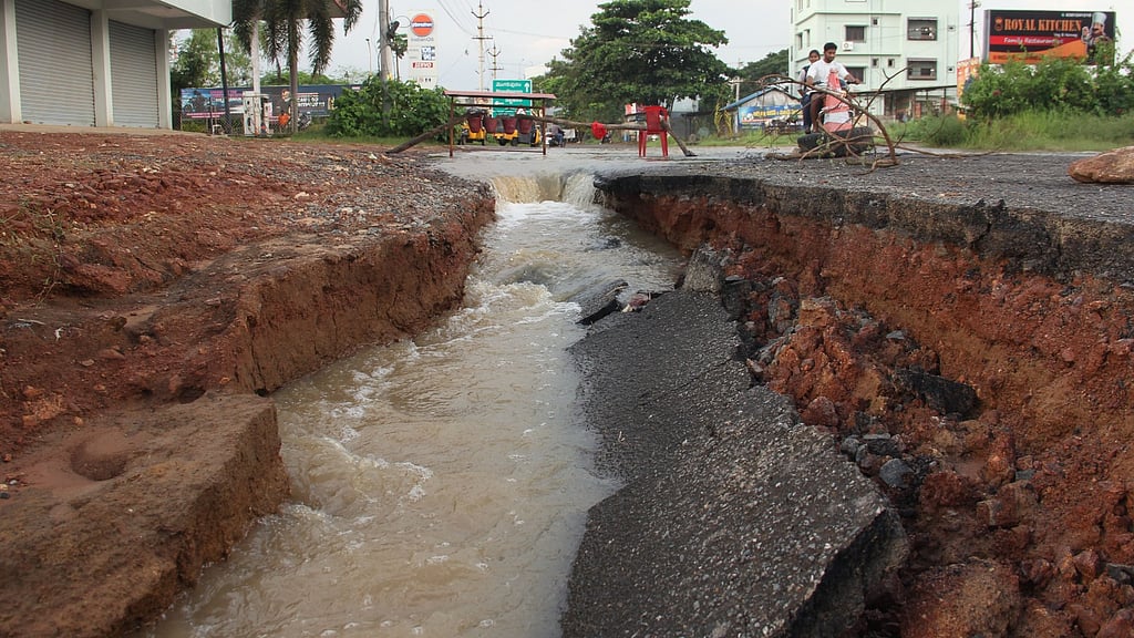 Road cave-in, flooding continue to trouble commuters on Andhra Pradesh ...