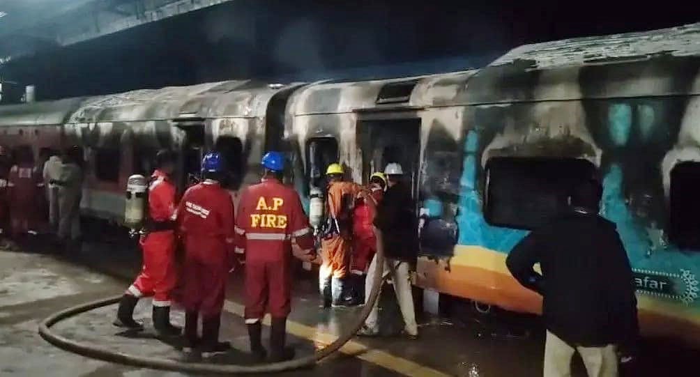 One dies as express train catches fire in Andhra