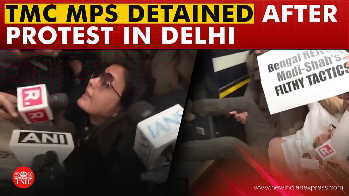 TMC MPs Mahua Moitra and others detained while holding a dharna in ...