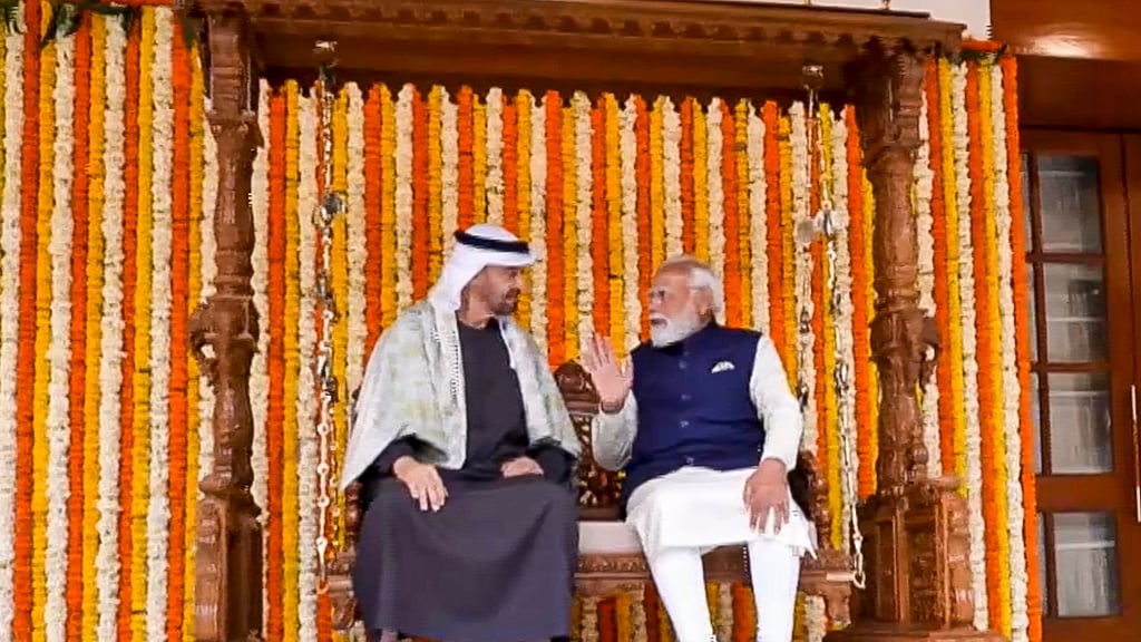 PM Modi fetes UAE President with airport welcome, wooden swing and ...