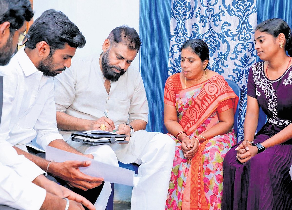 AP DyCM Pawan Kalyan consoles kin of JSP worker killed in road accident