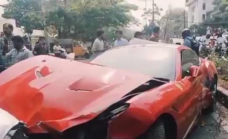 Rs 4 crore Ferrari crash triggers pile-up, three injured